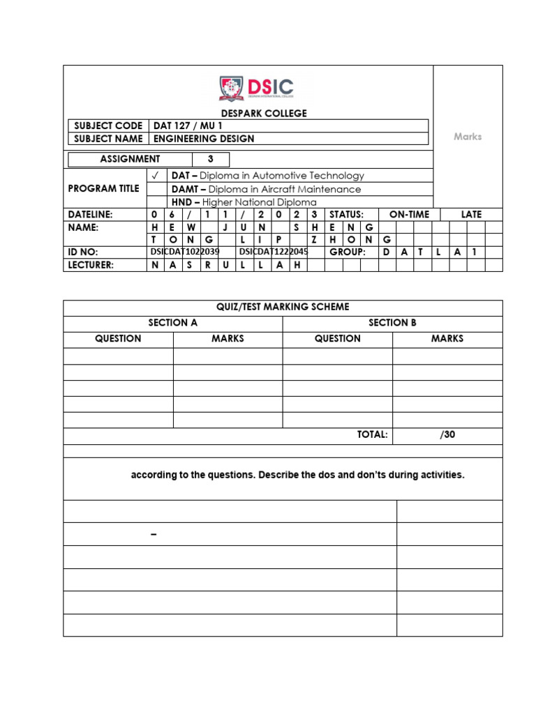 DAT 127 Hew Jun Sheng Tong Lip Zhong - Assignment 3 | PDF | Safety | Regulatory Compliance