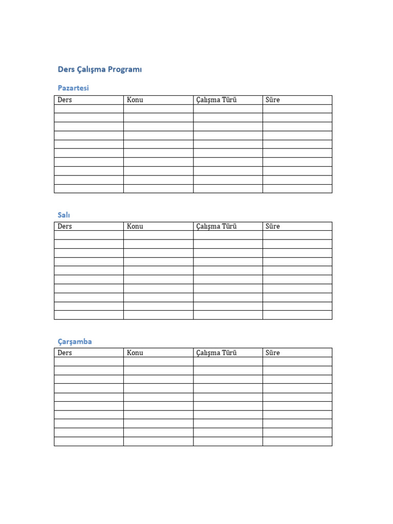 Ders Calisma Programi | PDF