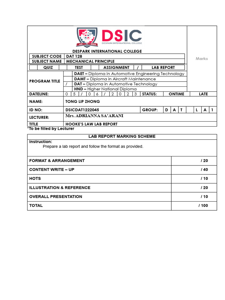 LAB REPORT_DAT 128_TONG LIP ZHONG | PDF | Classical Mechanics ...