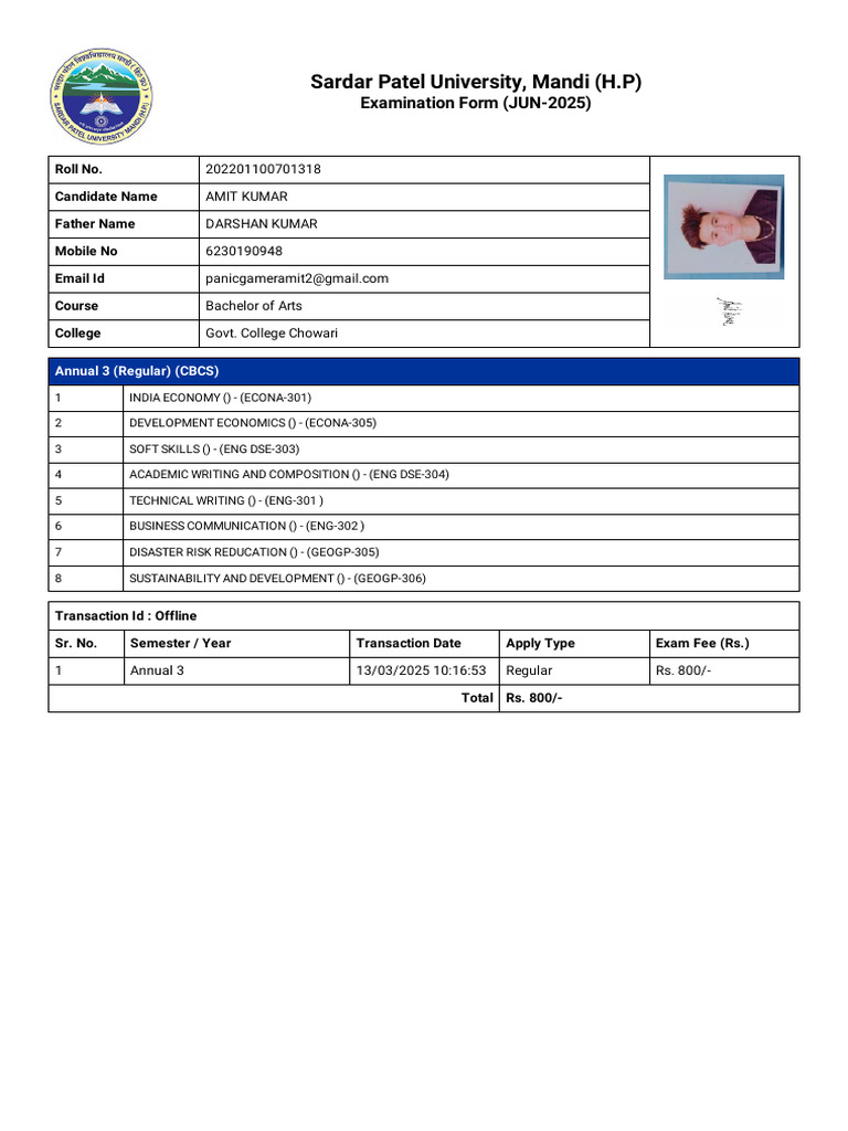 JUN-2025 ExamForm | PDF