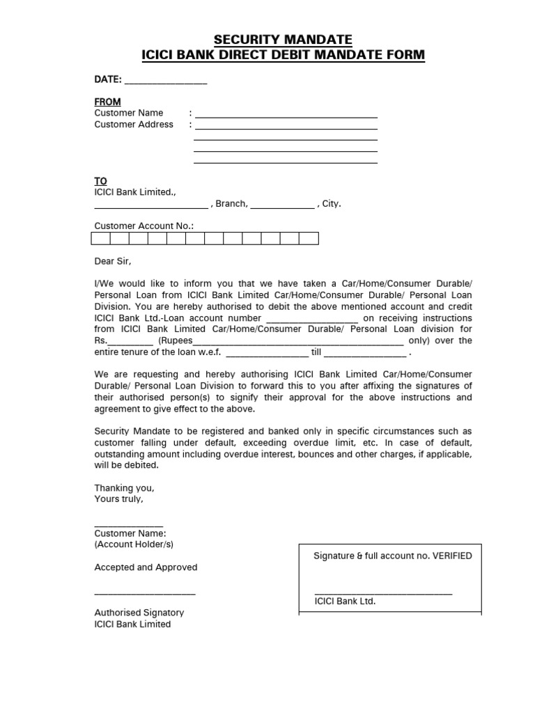 SECURITY Auto Debit Mandate Form | PDF