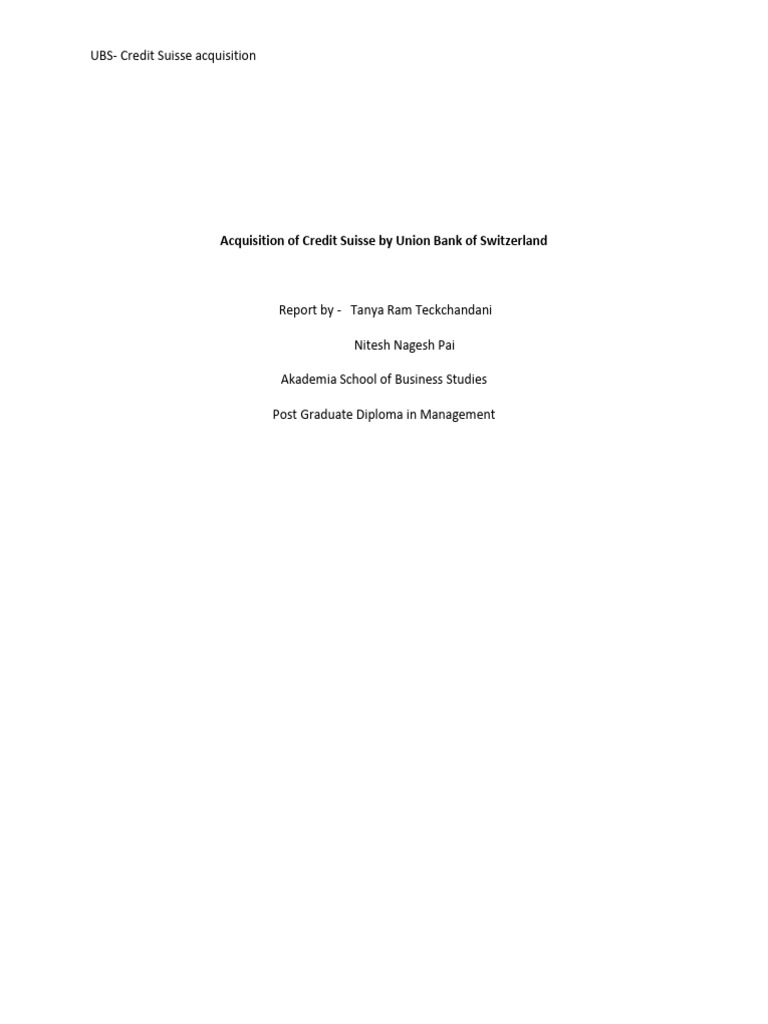 Acquisition of Credit Suisse by Union Bank of Switzerland | PDF | Ubs ...
