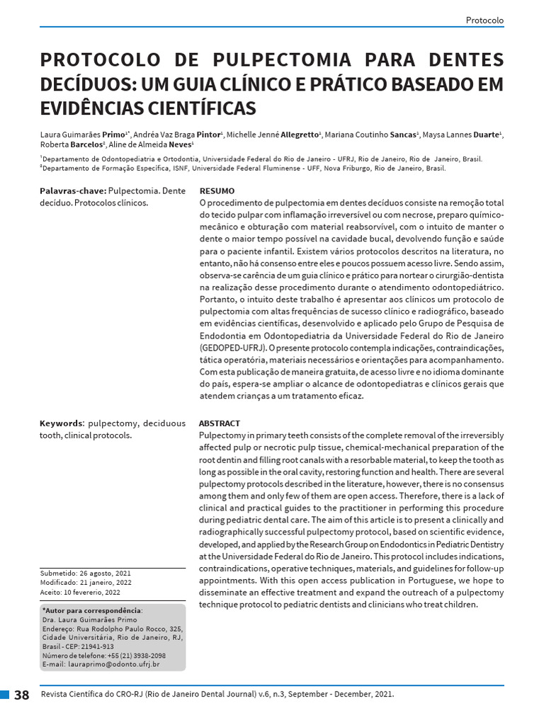 Protocolo Pulpectomia | PDF | Dente humano