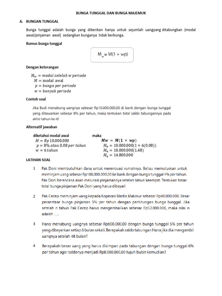 Perbedaan Bunga Tunggal dan Majemuk | PDF