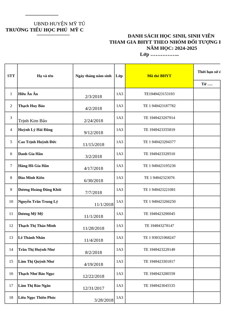 (THPhú Mỹ C) DS DOI TUONG KHAC | PDF