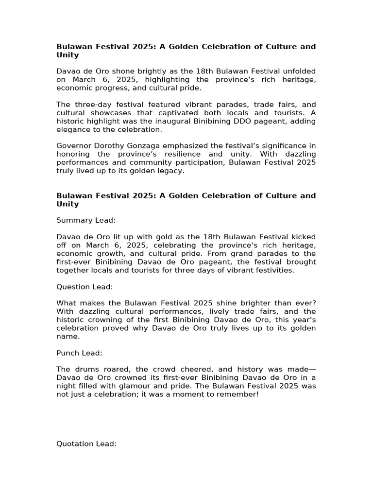 Bulawan Festival 2025 | PDF