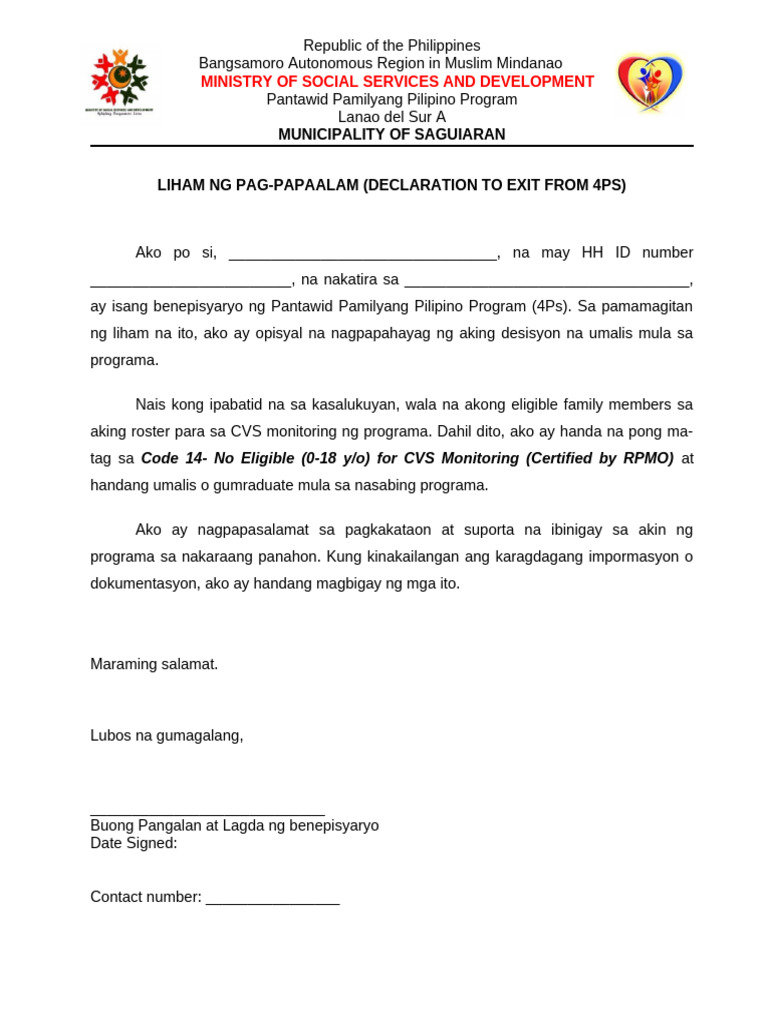 Declaration Form For Code 14 | PDF