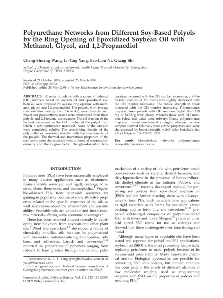 2009-Polyurethane networks from different soy-based polyols by the ring opening of epoxidized ...