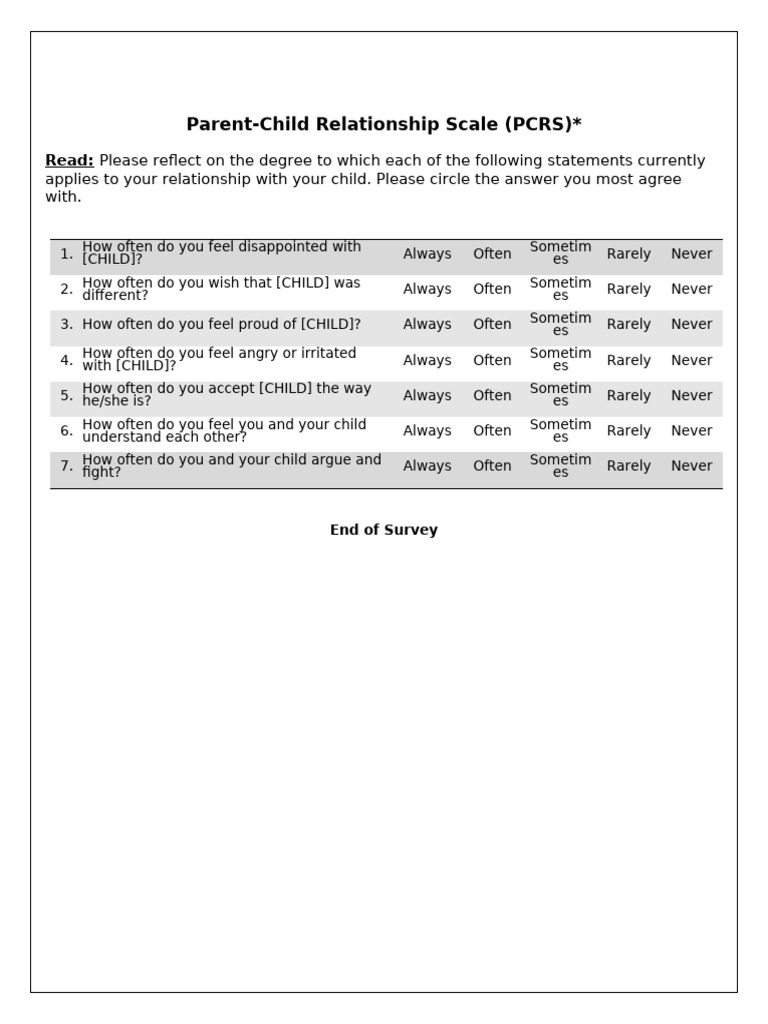 PCRS Parent Child Relationship Scale | PDF