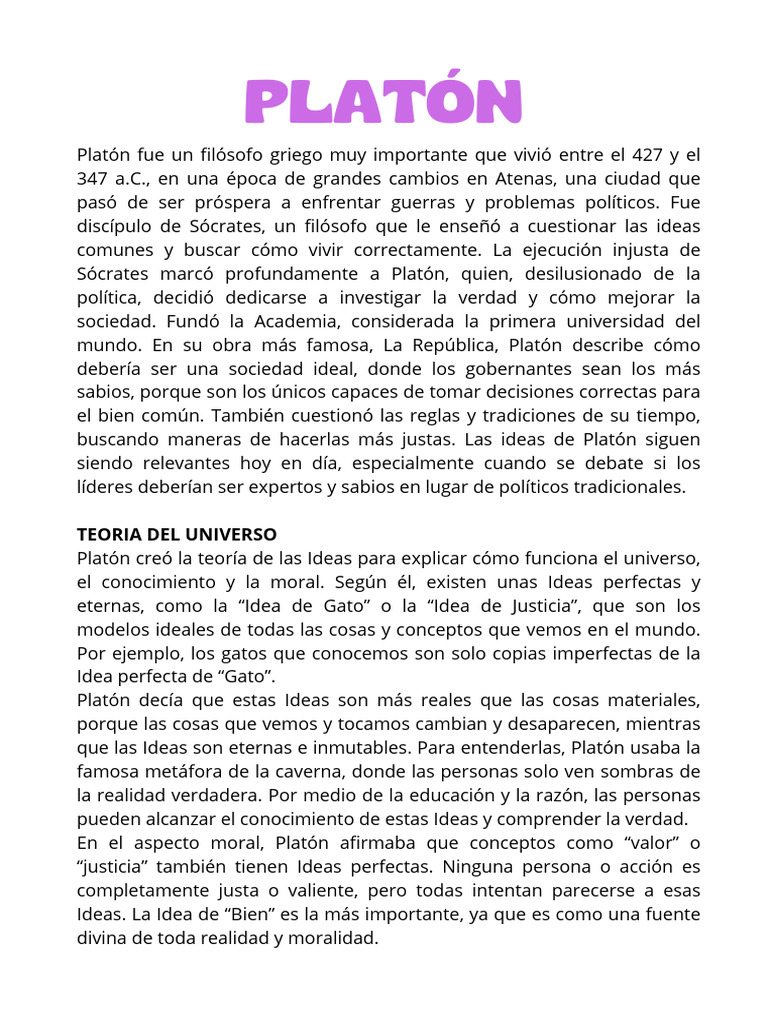 Filosofía y Teoría de Platón: Ideas Clave | PDF | Platón | Alma