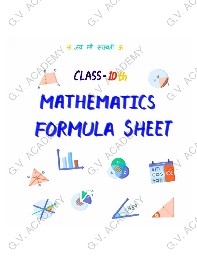Mathematics Formula Sheet - Class 10 | PDF