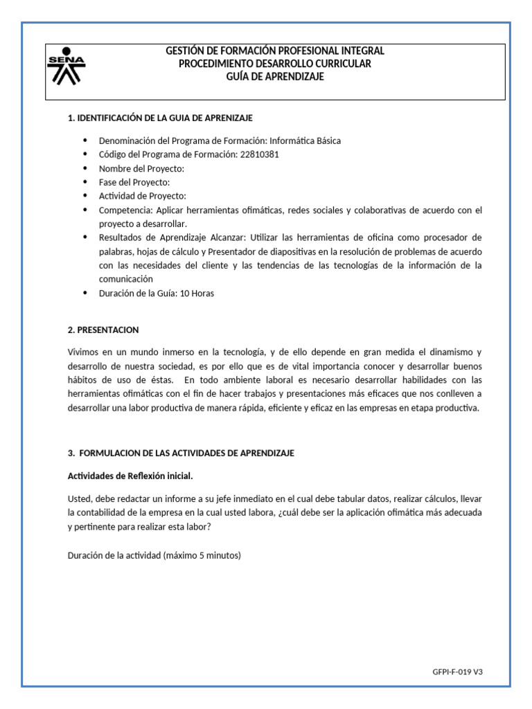 GFPI-F-019 - Formato Guia de Aprendizaje 4 Excel | PDF | Microsoft Excel | Aprendizaje