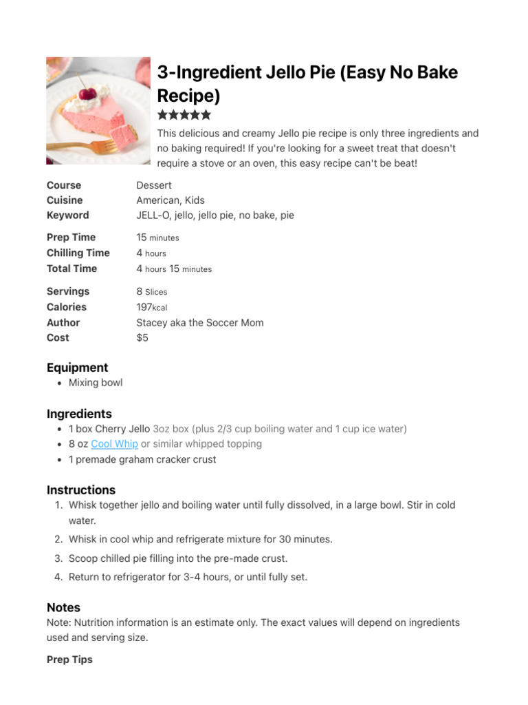 Easy 3-Ingredient Jello Pie Recipe | PDF