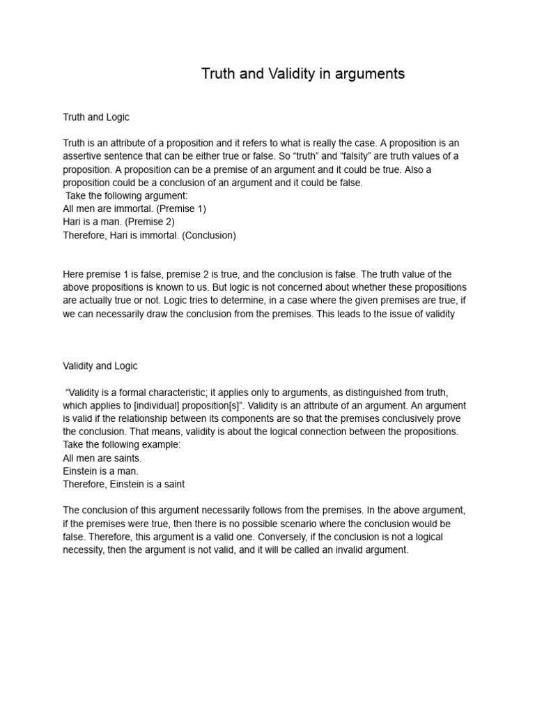 Truth and Validity in Arguments | PDF | Argument | Logic