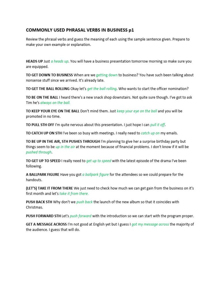 COMMONLY USED PHRASAL VERBS IN BUSINESS p1 | PDF