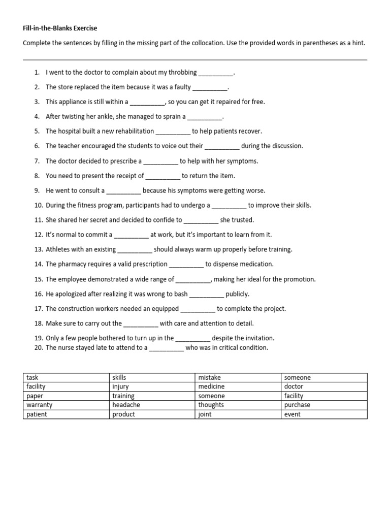 Collocations Exercise | PDF
