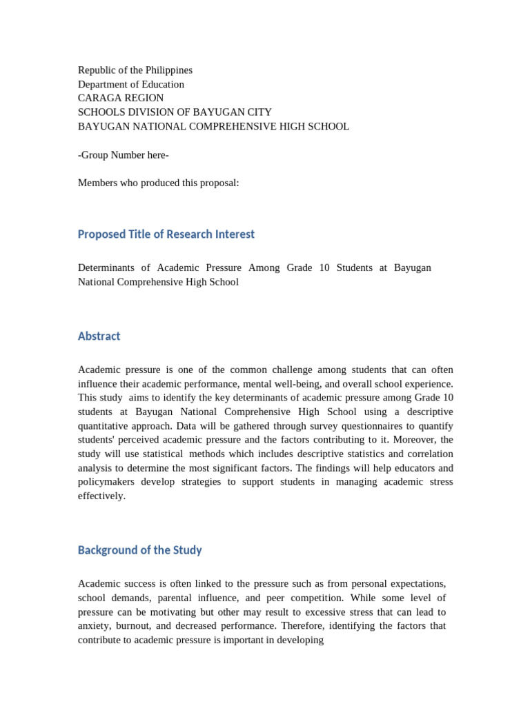 Academic Pressure Factors for Grade 10 Students | PDF | Survey ...