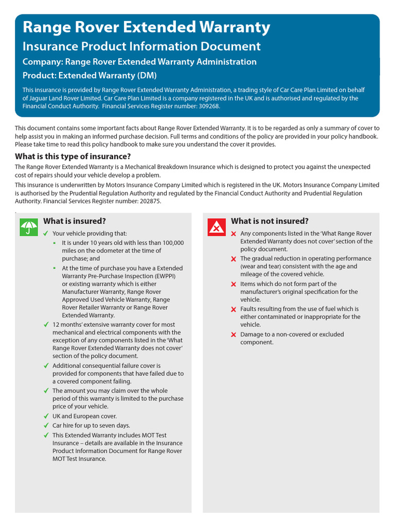 Range Rover Extended Ipid | PDF | Vehicle Insurance | Insurance
