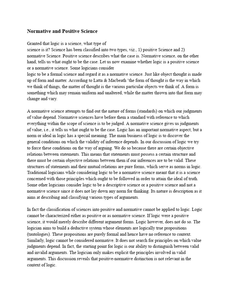 Normative And Positive Science Pdf Logic Argument