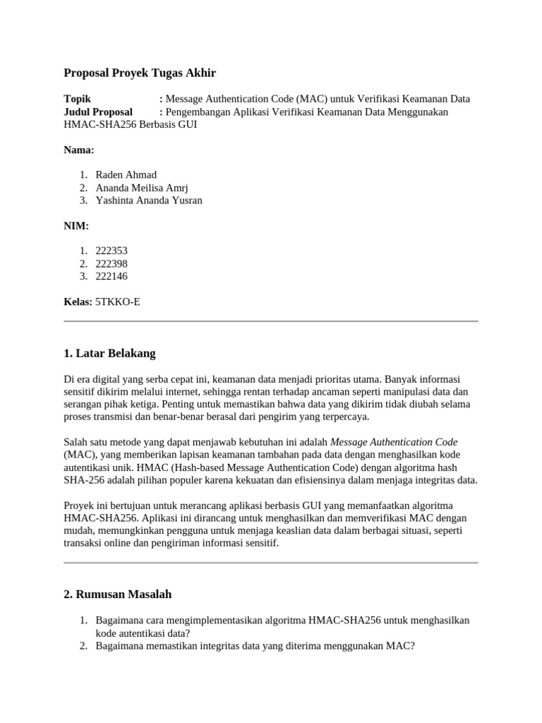 Proposal Proyek Akhir | PDF