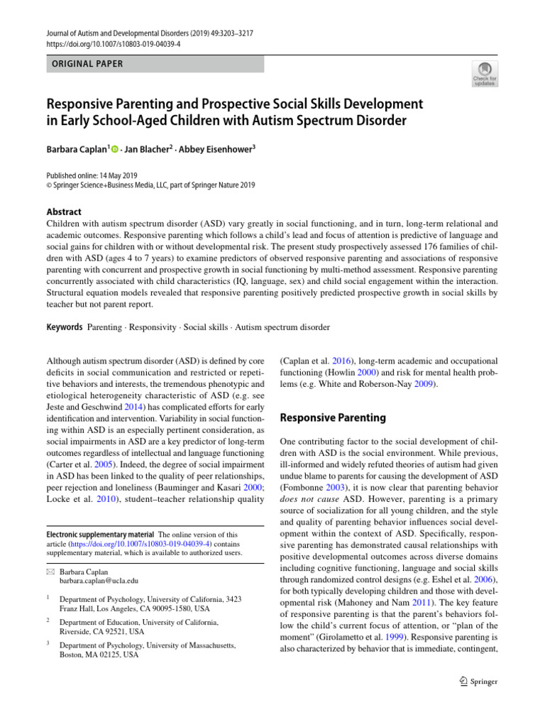 Responsive Parenting and Social Skills in ASD | PDF | Autism | Parenting