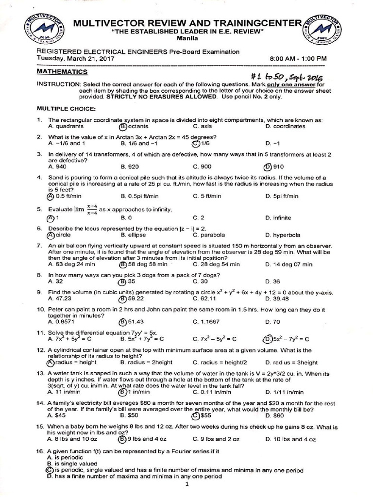 Preboard Exam For Mathematics | PDF