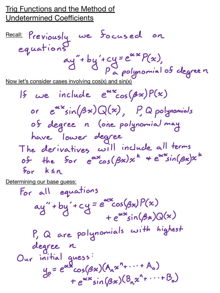 DiffEQ Section 5.5, Part 1 - Trig Functions and The Method of ...