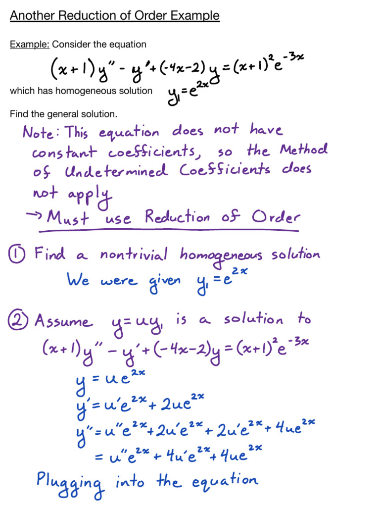 DiffEQ Section 5.6, Part 3 - Another Reduction of Order Example | PDF
