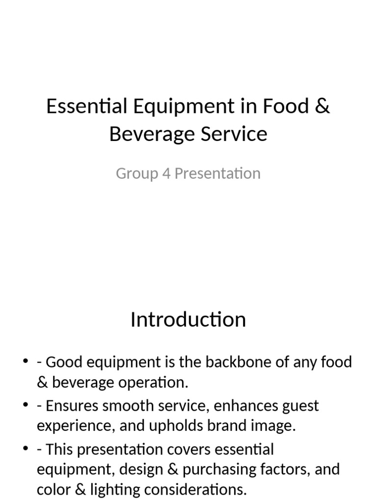 Essential Food & Beverage Equipment Guide | PDF