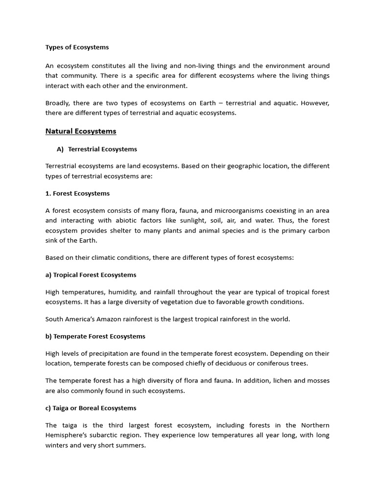 Types of Ecosystems Lec 2.Docx | PDF | Forests | Grassland