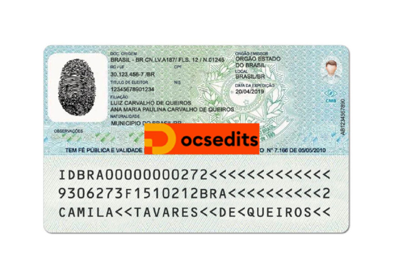 Brazilian Identity Card 2nd Standardized Model 2019 2022 v0 ...