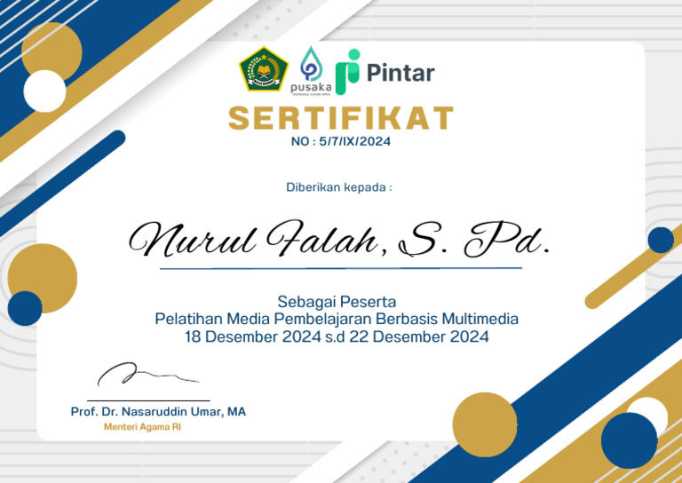 Sertifikat Pelatihan Media Pembelajaran | PDF
