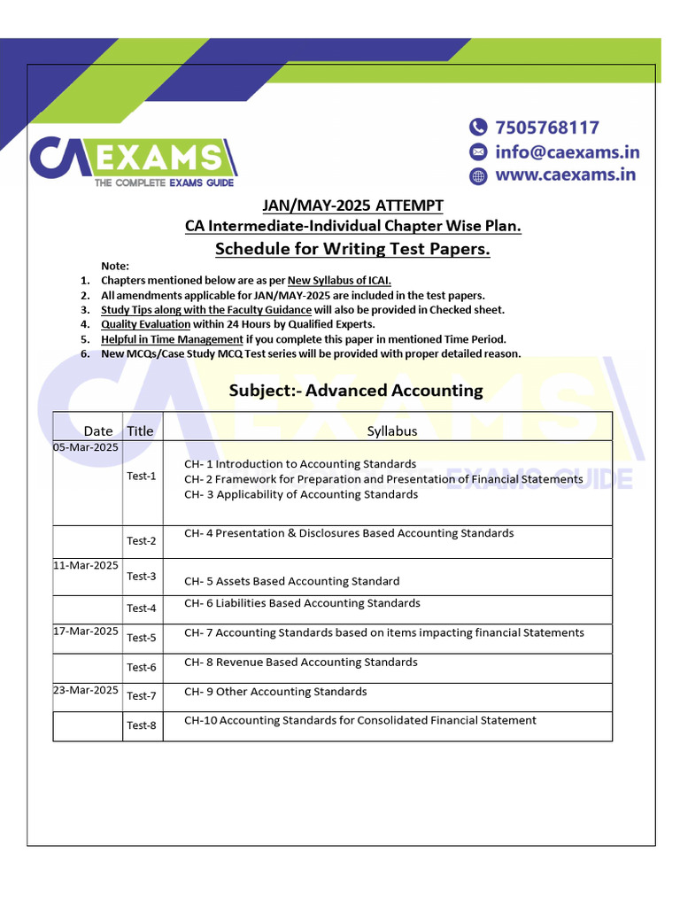 CA Intermediate 2025 Exam Test Schedule | PDF | Audit | Strategic ...