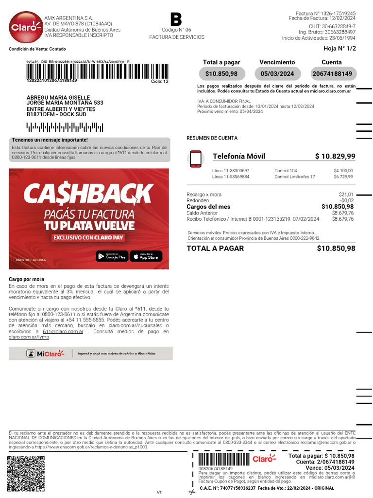 Factura Claro 02 2024 | PDF