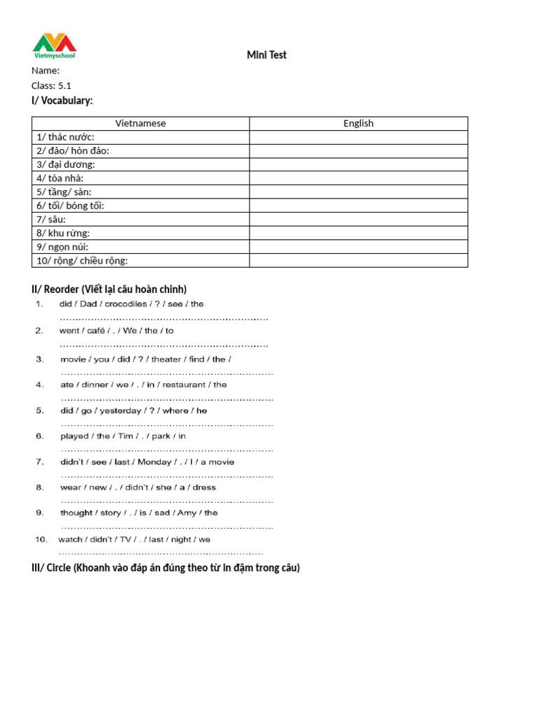 Mini Test | PDF