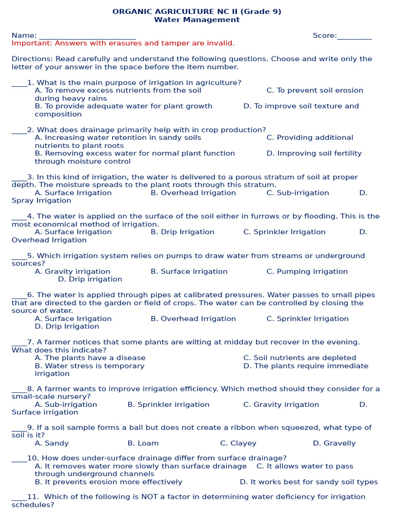 1.2 - Sum - Water Management | PDF | Irrigation | Soil