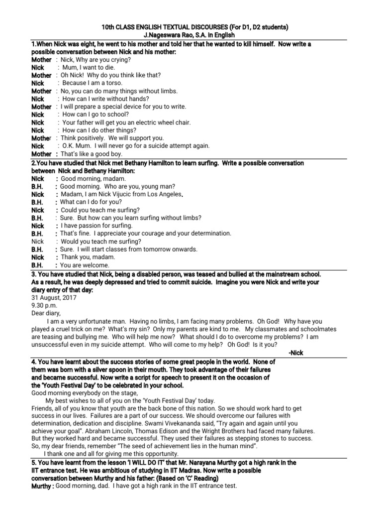 Paatashaala - in Textual Discourses (10th Class English) | PDF
