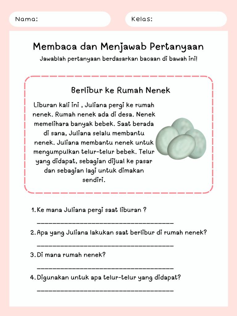 Lembar Kerja Membaca Dan Menjawab Pertanyaan - 1 | PDF