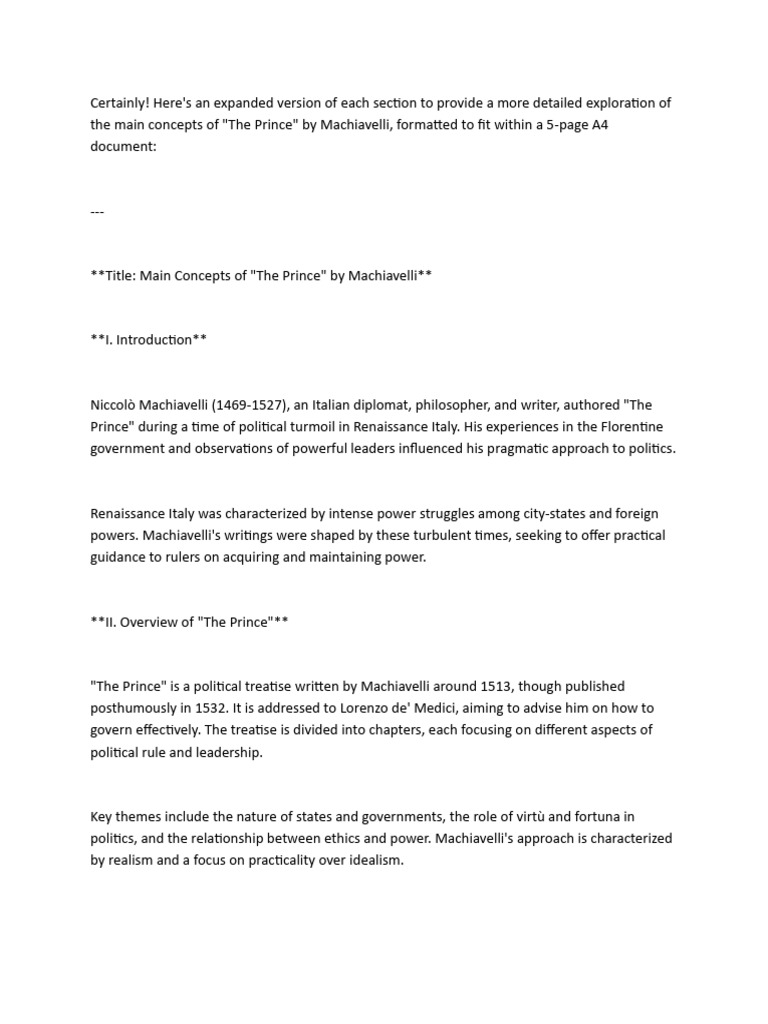 Summary of The Prince by Machiavelli | PDF | The Prince | Niccolò ...
