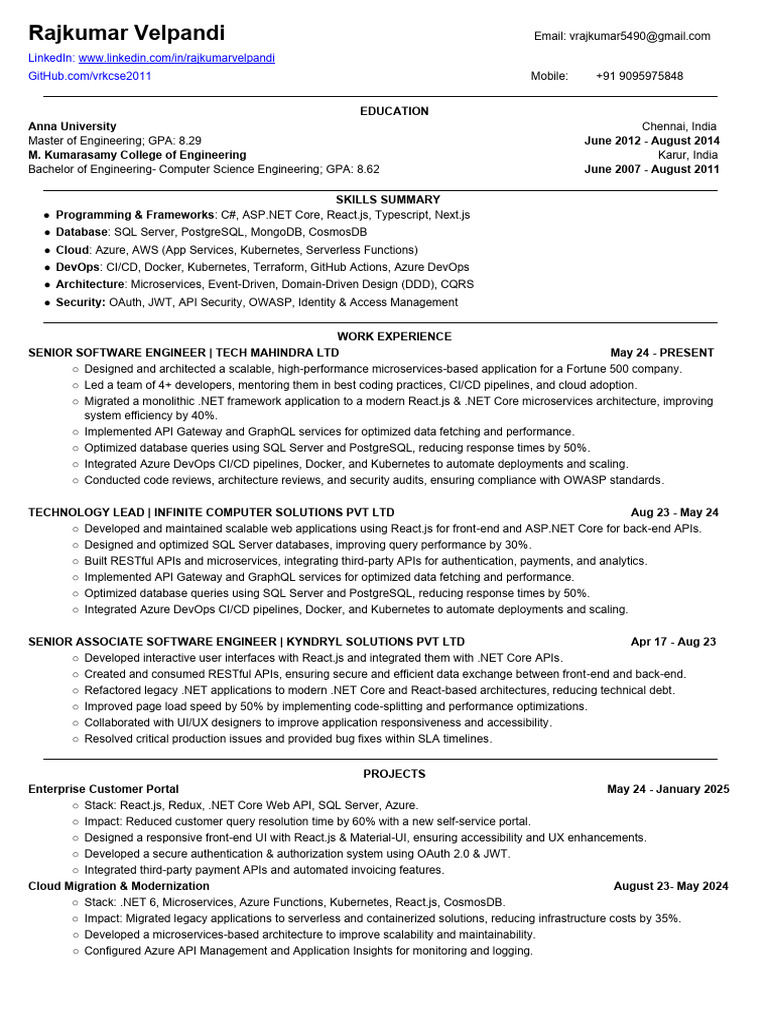 Rajkumar Velpandi Resume | PDF | Cloud Computing | Microsoft Sql Server