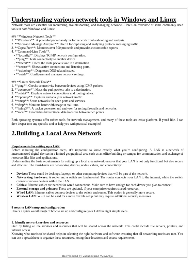 Network Tools and LAN Setup Guide | PDF | Ip Address | Computer Network