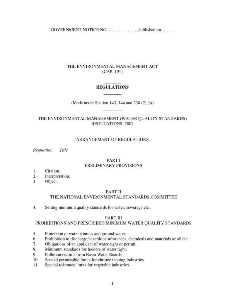 He Environmental Management (Water Quality Standards) Regulations, 2007 ...