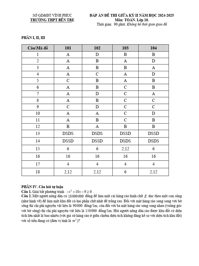 Dap An de Thi GK 2 Toan 10 2024 2025 | PDF