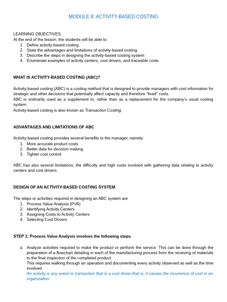 MODULE-8-ACTIVITY-BASED-COSTING | PDF | Economies | Business Economics