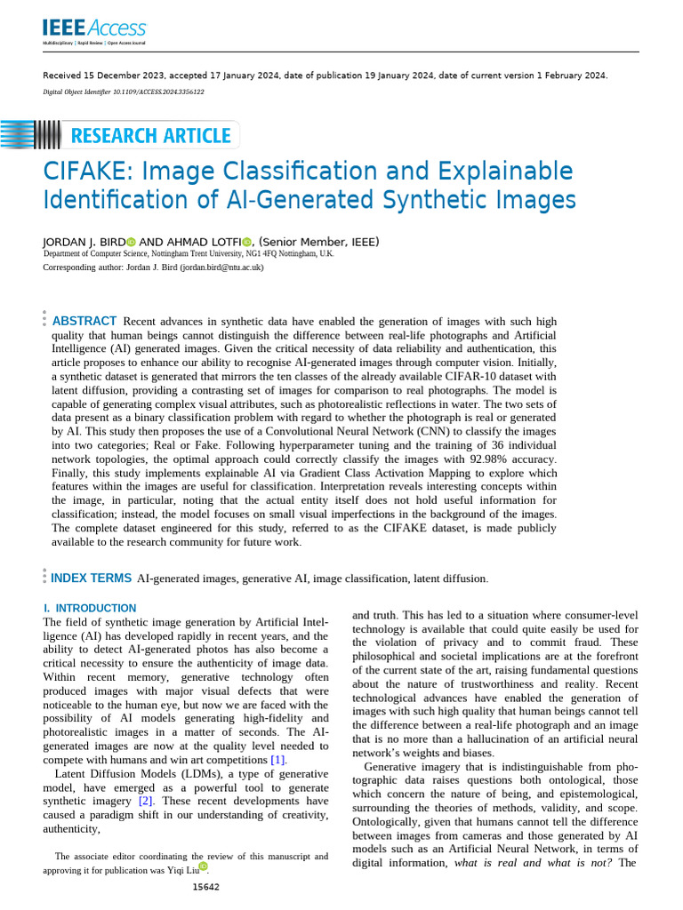 CIFAKE Image Classification and Explainable Identification of AI-Generated Synthetic Images ...