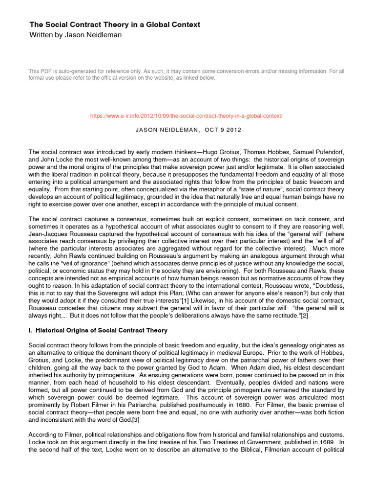 Global Social Contract Theory Explained | PDF | Social Contract | John ...