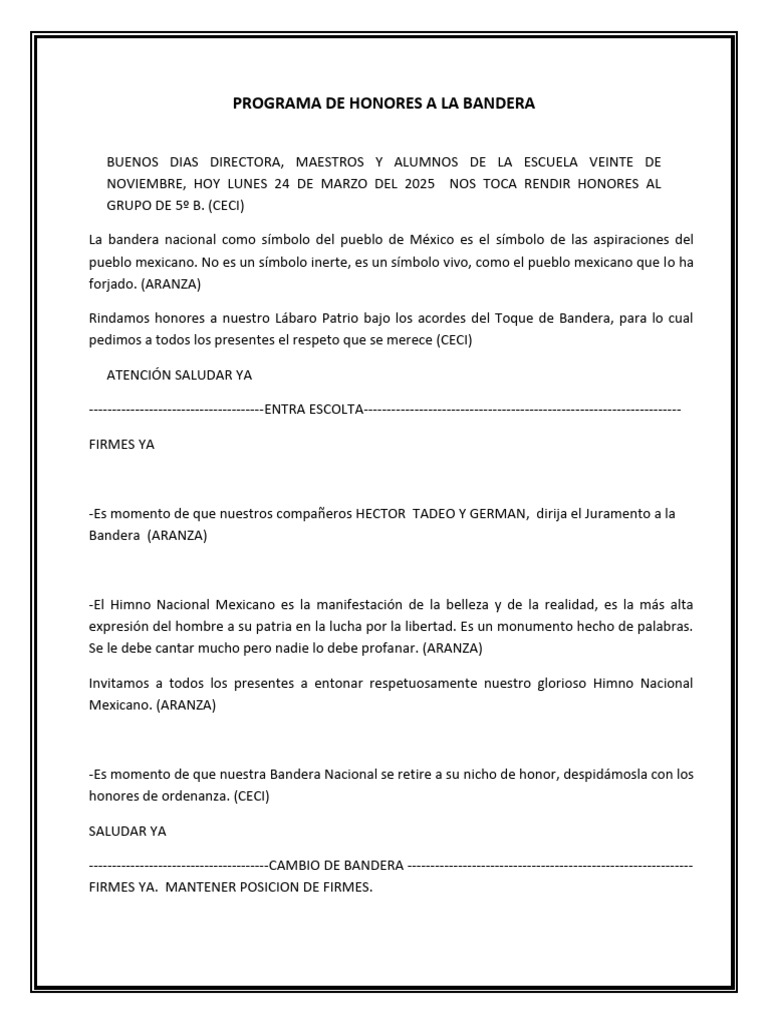 Programa de HOnores A La BANDERA | PDF