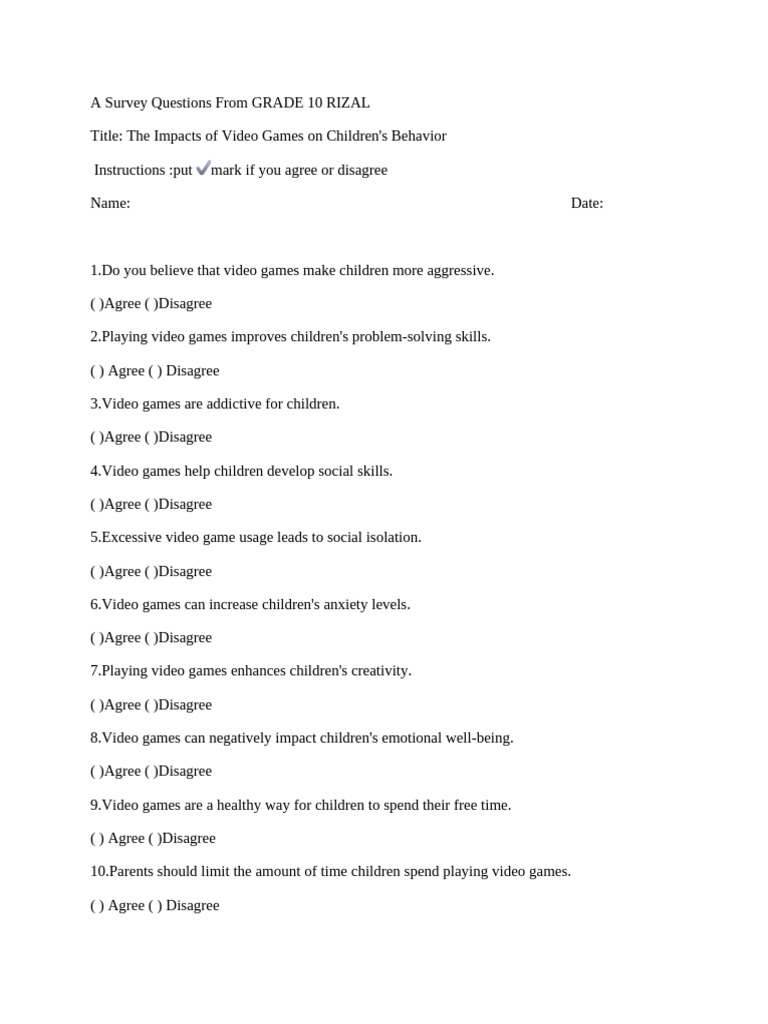 Survey on Video Games' Effects on Kids | PDF