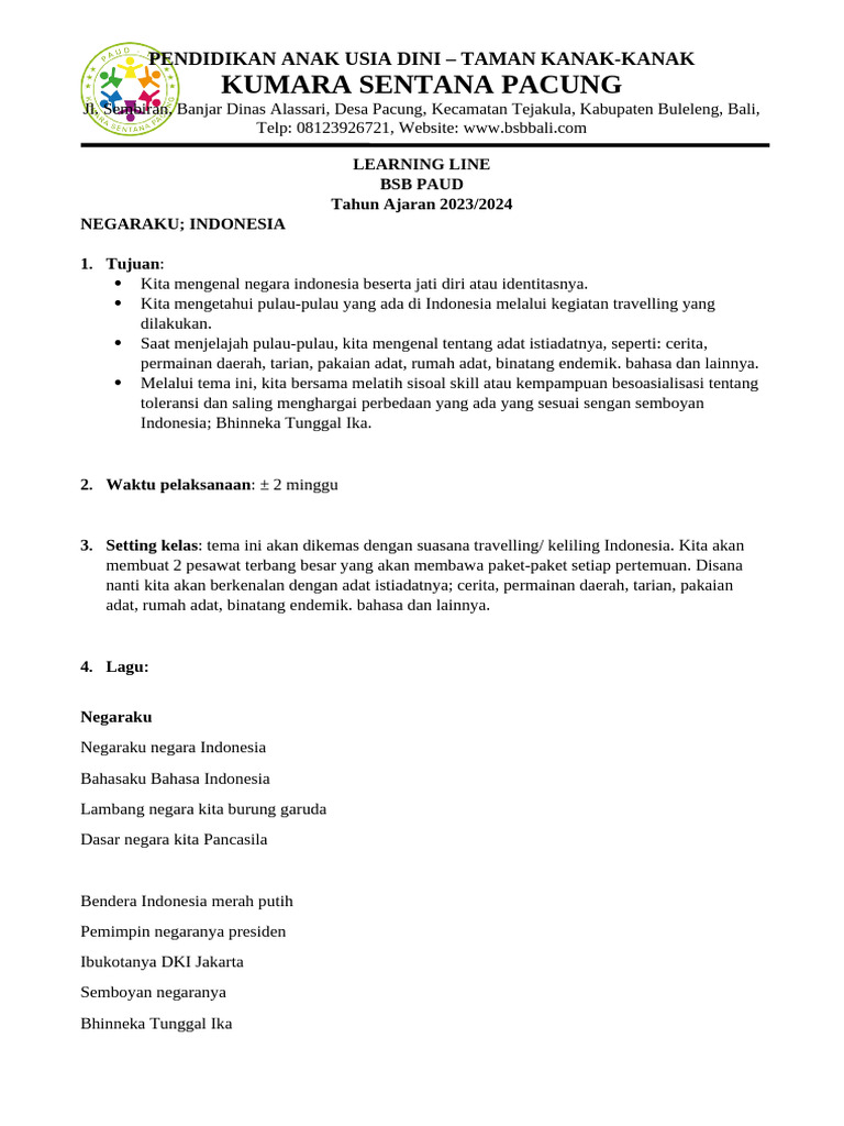 Worksheet Tema Negaraku untuk TK B | PDF