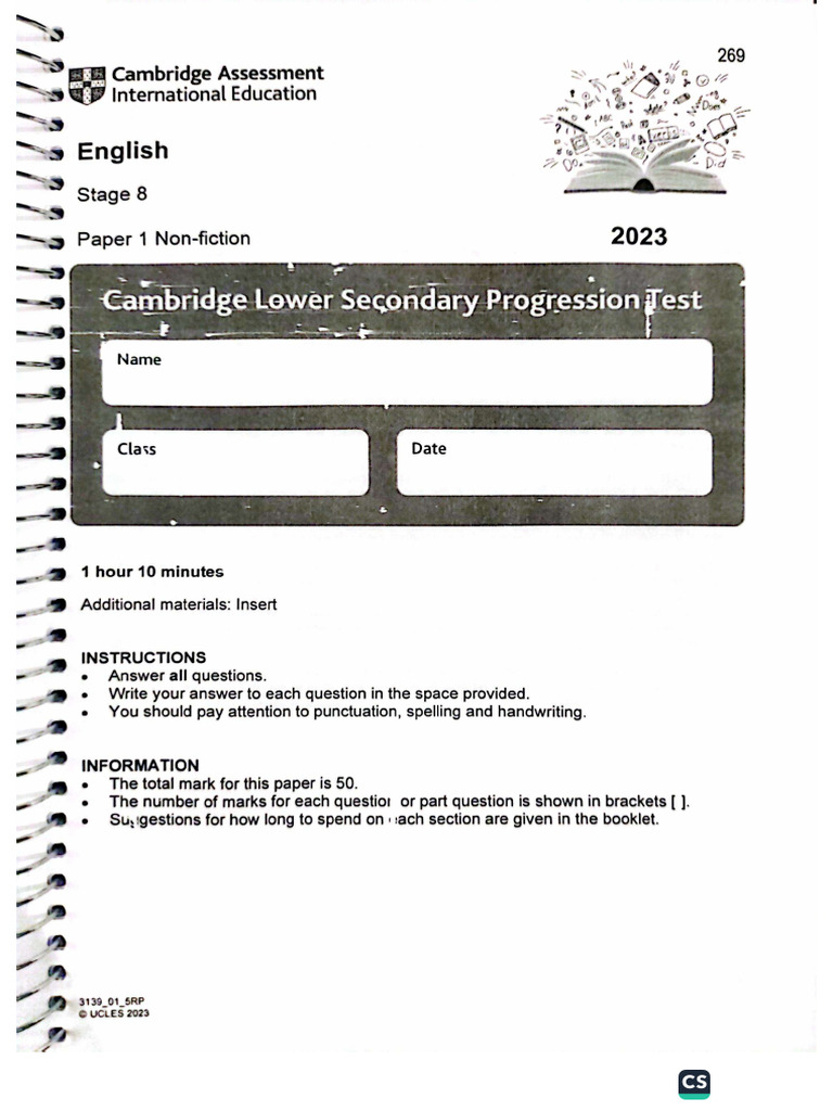 English Progression 2023 Paper 1 Stage 8 | PDF